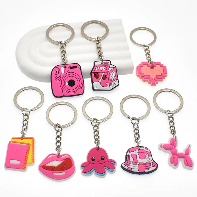 1PCS-PVC-Pink-Series-Keychain-Keyring-Cute-Yogurt-Hat-Heart-Polaroid ...