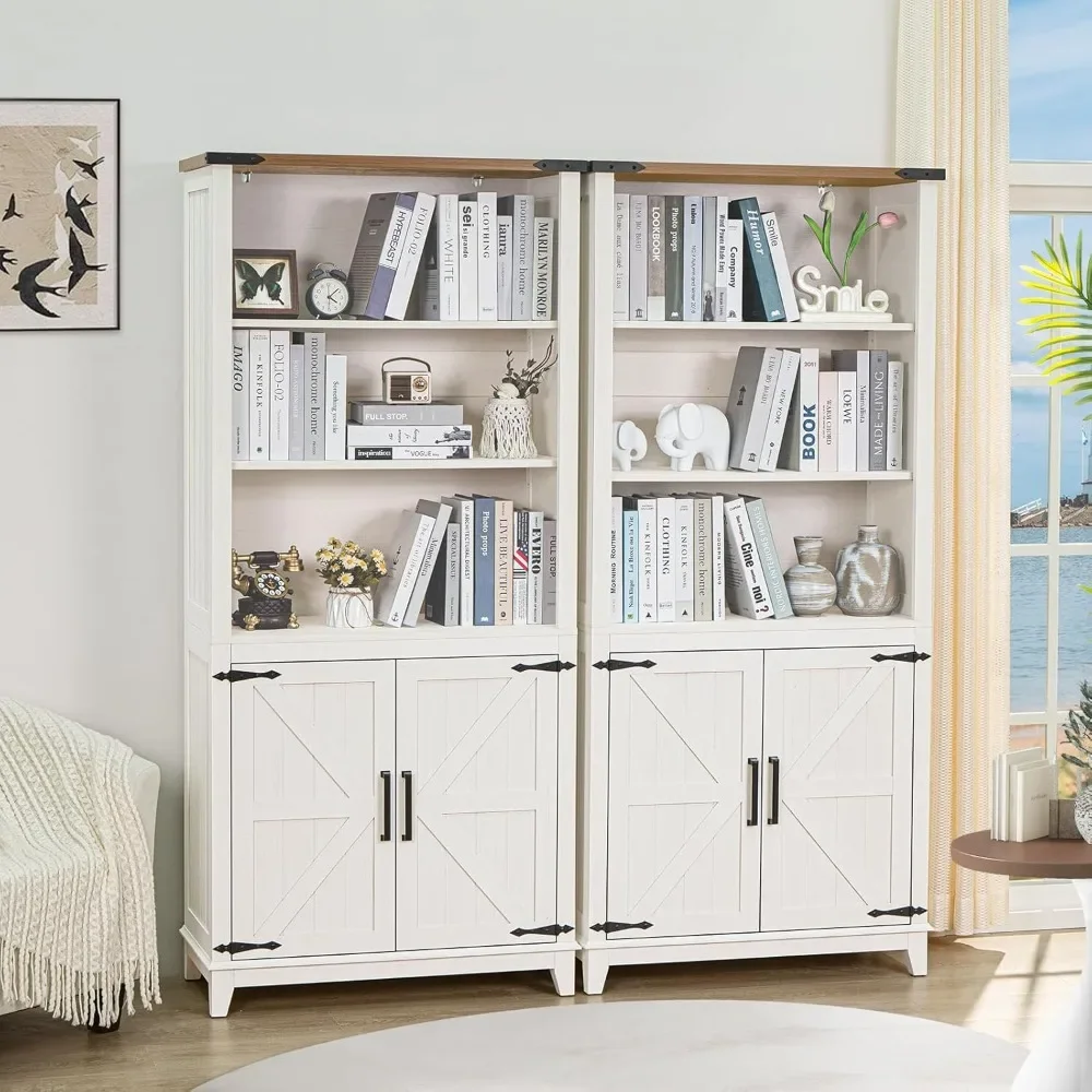 5-Tier-Bookshelf-70in-Tall-Bookcase-with-Barn-Doors-and-Storage-Cabinet ...