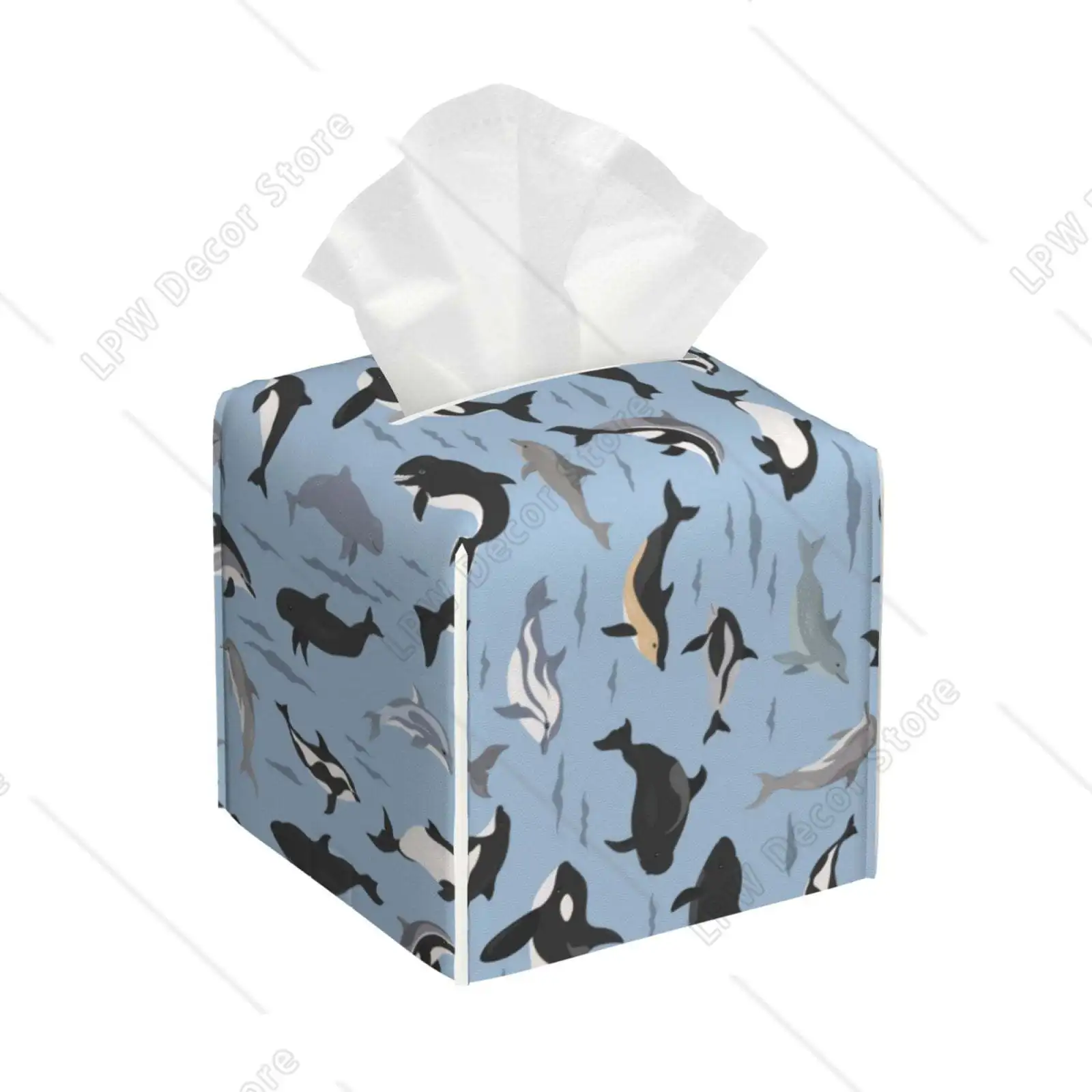 Dolphins Tissue Box Cover PVC Leather Tissue Holder Square Facial ...