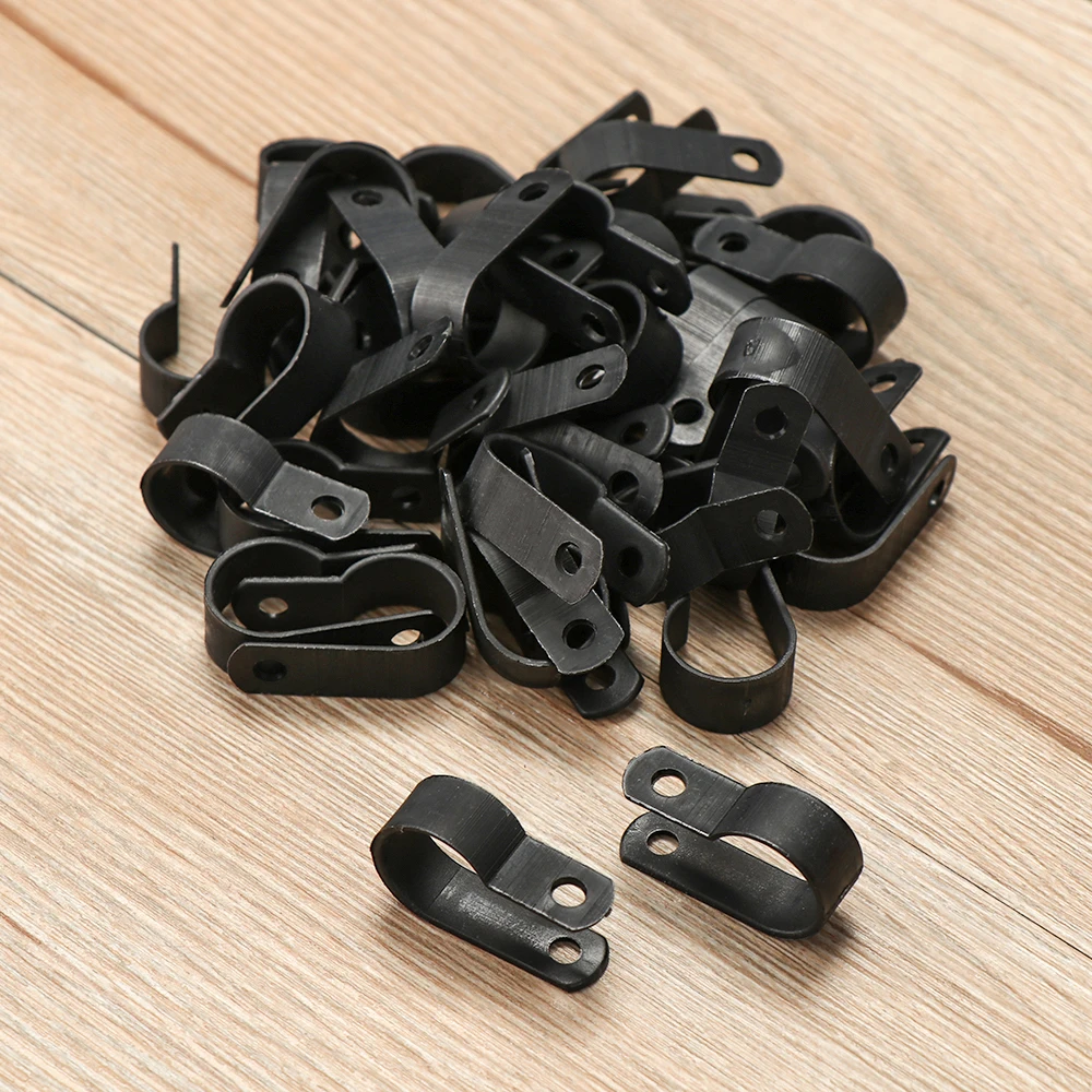 100PCS/lot Plastic P Clips Black Hose Cable Fasteners White R-Type Nylon Cable Clamp Mounting ...