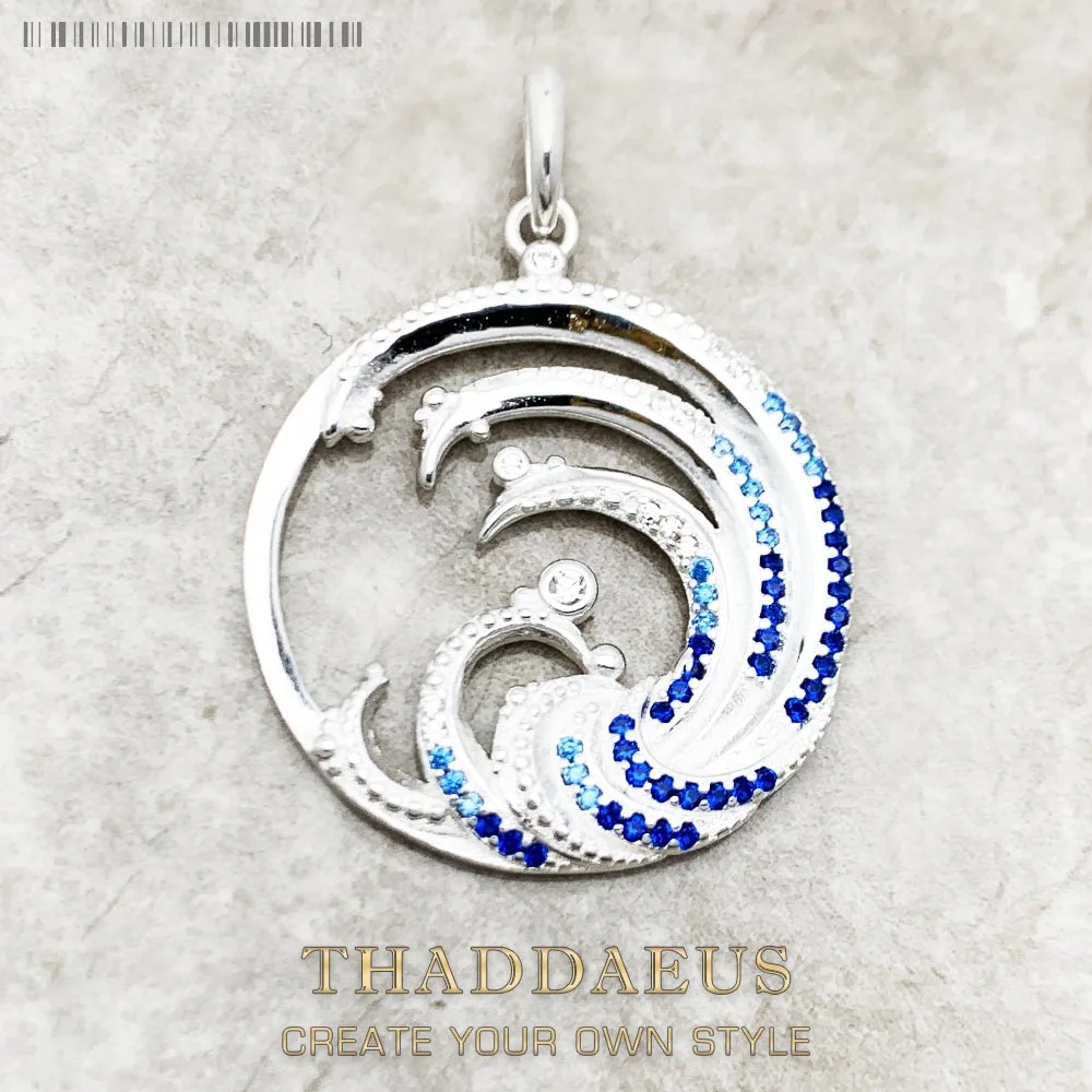 Wave With Blue Stone Pendants New Expressive Jewelry Pure 925 Sterling ...
