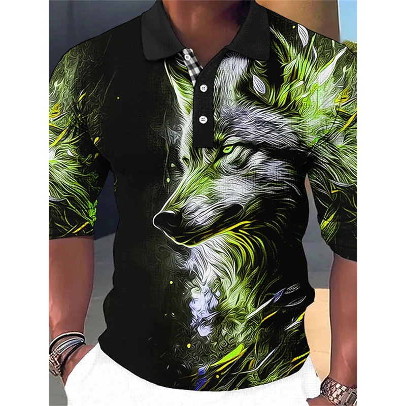 Full-Print-Animal-Wolf-Pattern-Golf-Polo-Shirts-For-Men-Long-Sleeve ...