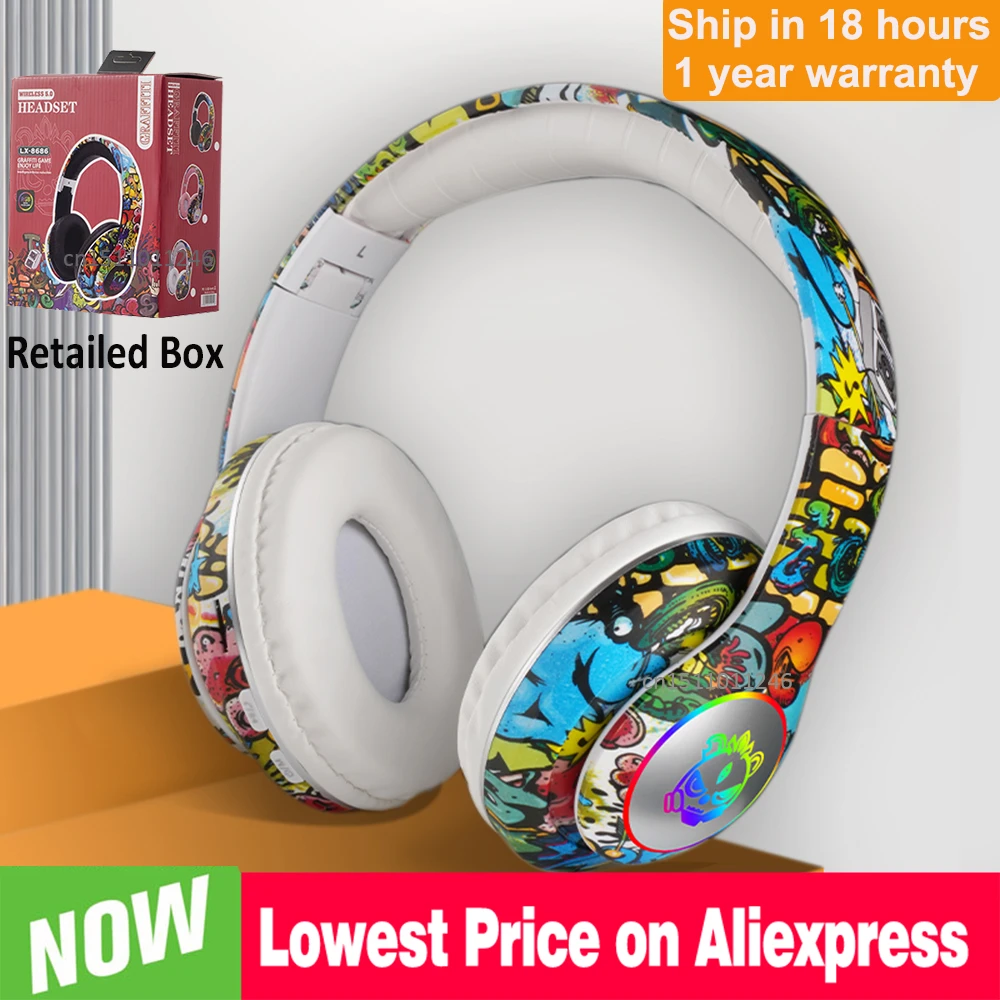 Wireless Headset Flash Light Kids Ear Headphones With Mic Bluetooth ...