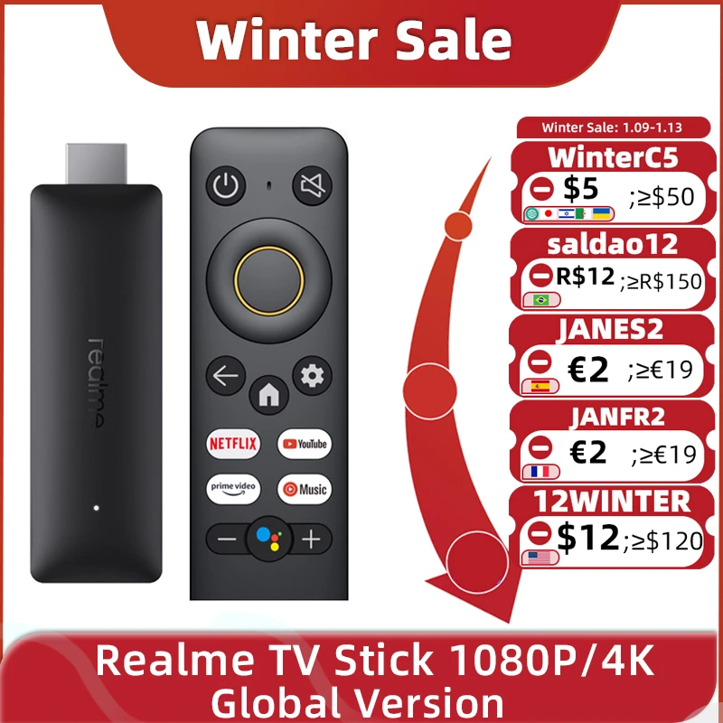 realme 4K Smart TV Stick 1080P Global Version 1/2GB RAM 8GB ROM ARM ...