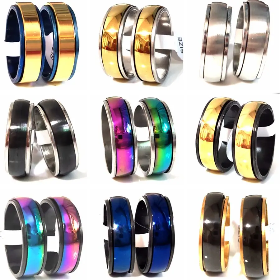 30pcs 100pcs Bulk lots Stainless Steel Spinner Ring Top Color Mix ...
