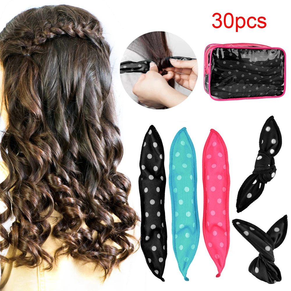 30pcs/bag Hair Curlers Soft Hair Bands DIY Waves Hair Rollers Sleep ...