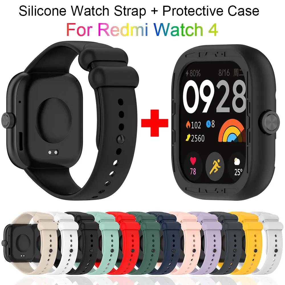 Silicone Watch Strap + Protective Case For Redmi Watch 4 Watchband ...