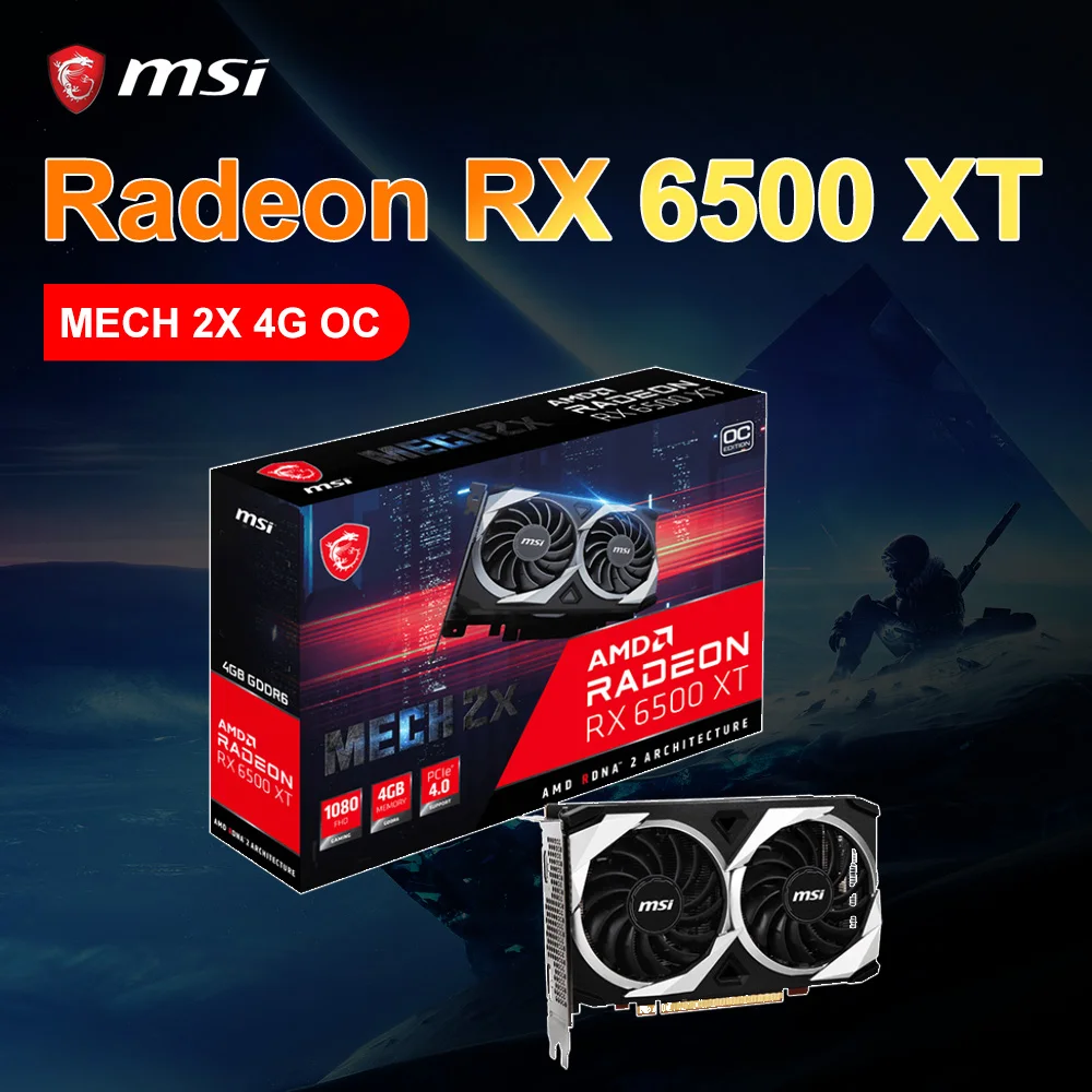 Msi-novo-radeon-rx-6500-xt-mech-2x-4g-oc-rx6500xt-4gb-18000mhz-gddr6-64 ...