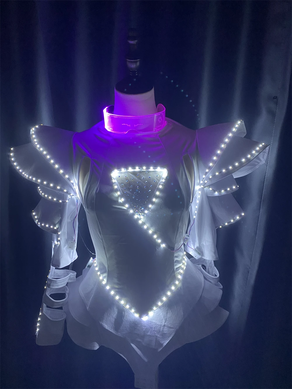 New-Women-LED-Gogo-Costume-Lighting-Leotard-Bodysuit-Reflective-Tutu ...