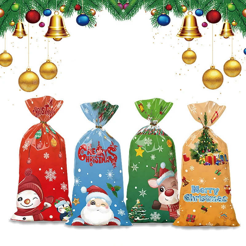 50pcs Christmas Candy Bags Santa Claus Snowman Cellophane Bags Cookies ...