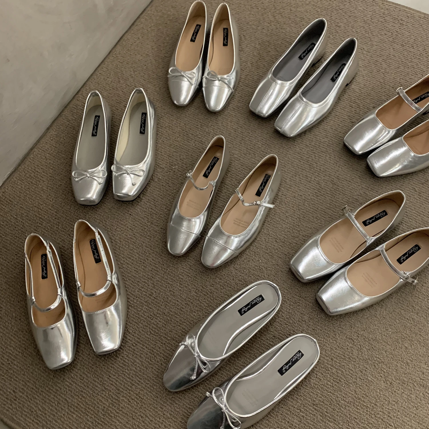 Bailamos Zapatos De Bailarina Planos De Plata Para Mujer Zapatillas De bailamos-zapatos-de-bailarina-planos-de-plata-para-mujer-zapatillas-de
