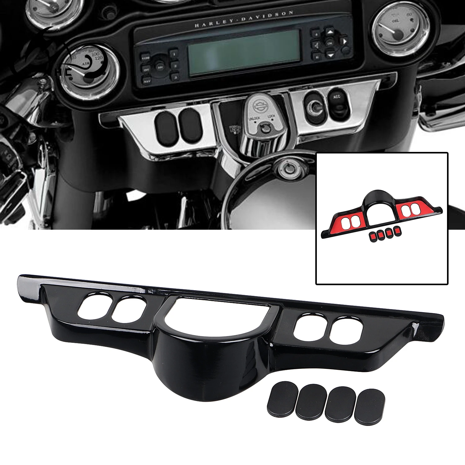 Motorcycle-Switch-Dash-Panel-Accent-Cover-Black-For-Harley-Touring ...