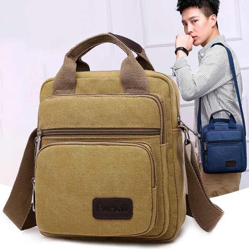 Scione Men's Canvas Bag Retro Shoulder Flap Solid Messenger Bags Zipper ...