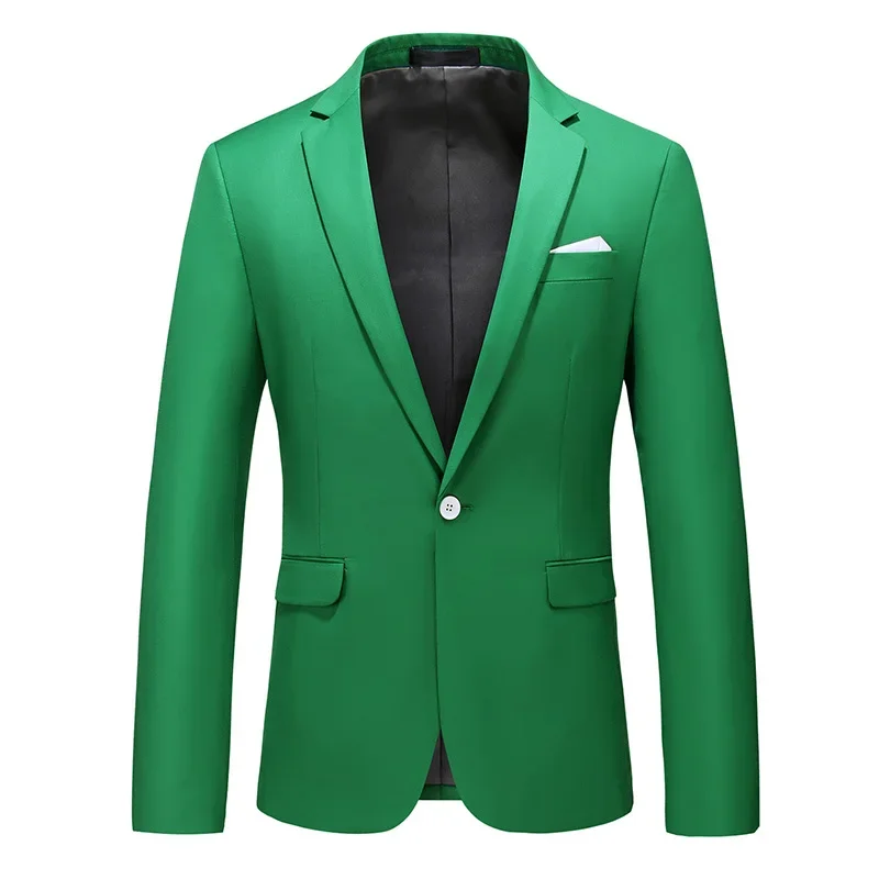 Green Men's Suit Jacket, Single Button V-neck Dress Coat, Fashion Men ...