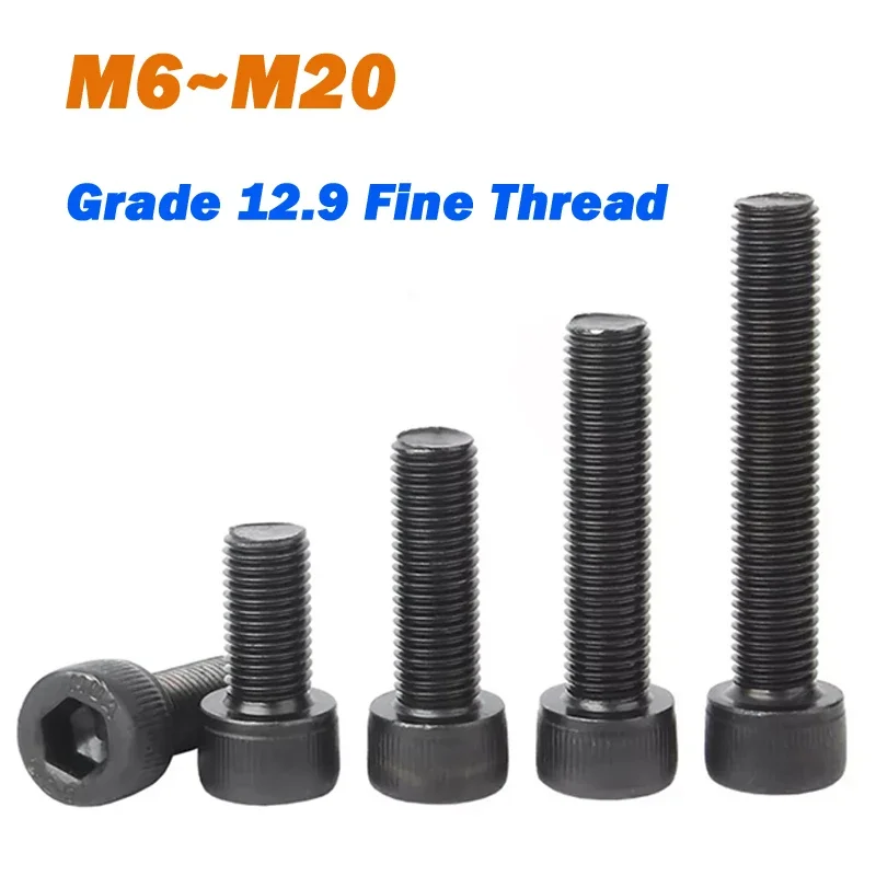 Screw M6 M8 M10 M12~M20 Pitch 0.75/1.0/1.25/1.5mm Black Fine Thread ...