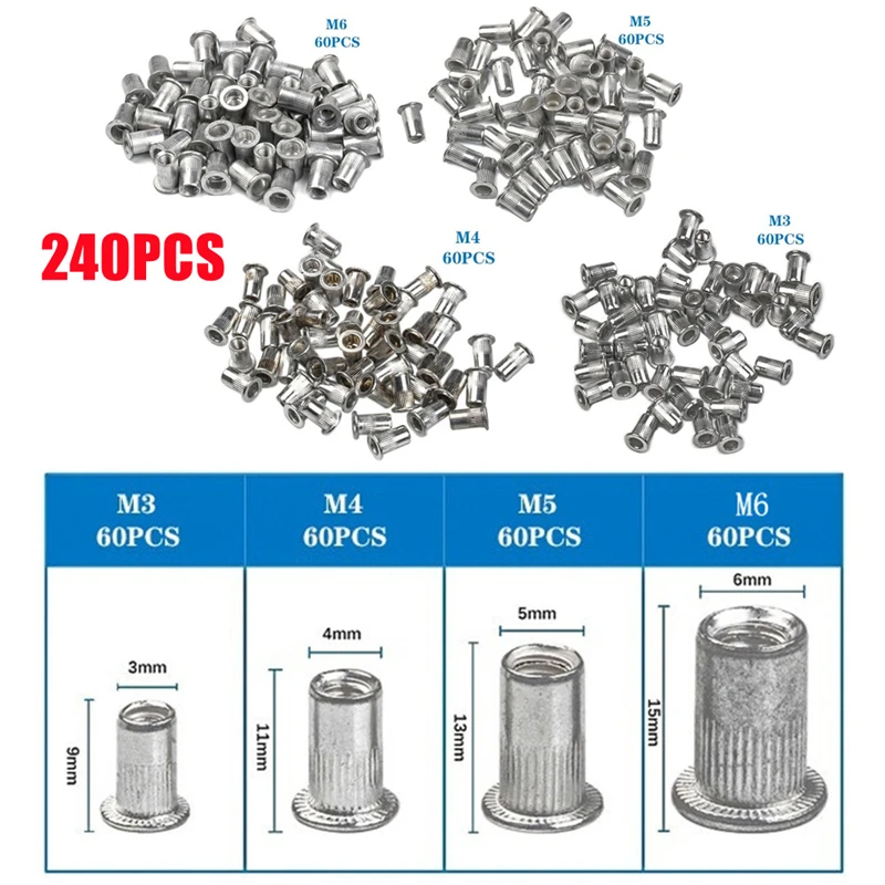 240-200-150PCS-Aluminum-Rivet-Nut-Aluminum-Alloy-Rivnut-Flat-Head-Threaded-Rivet-Insert-Nutsert ...