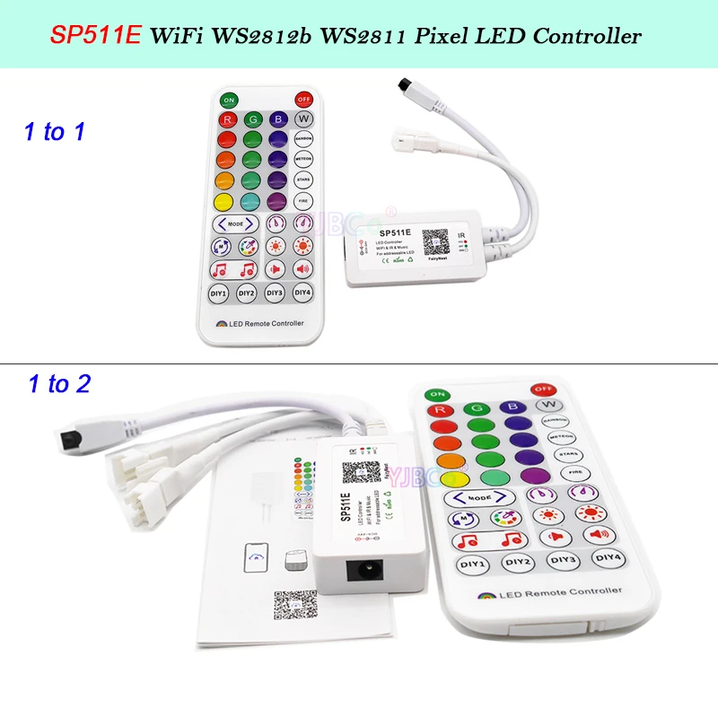 SP511E WiFi Music LED Controller For WS2812b WS2811 Addressable Pixel RGB LED Strip Dual Output ...