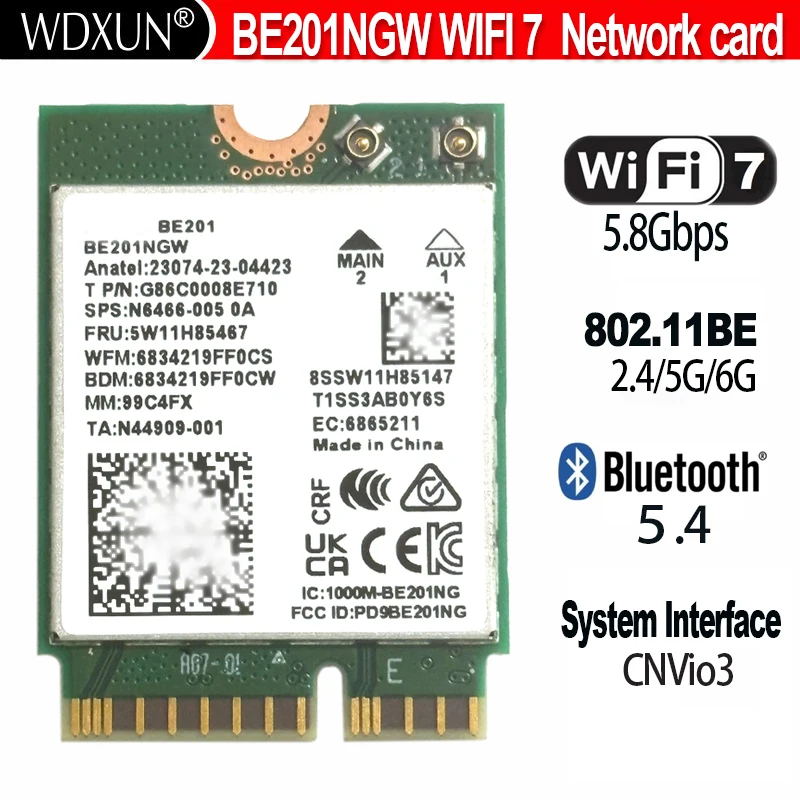 トライバンドWIFI 7 802.11BE BE201 BE201NGW 8774Mbps ワイヤレスカード M.2 CNVIO 3 BT5 ...