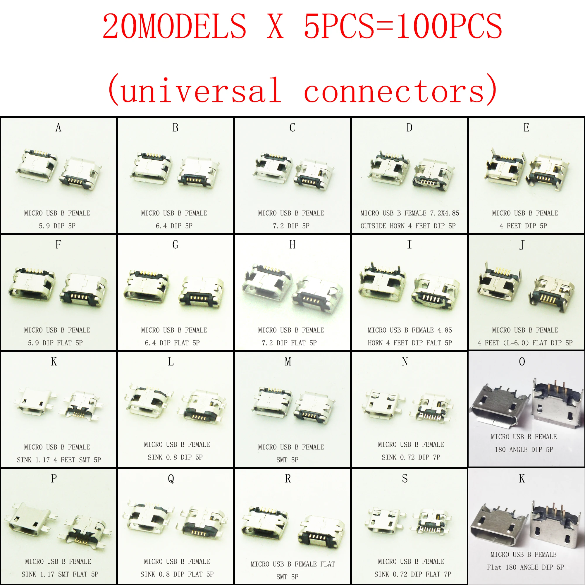 100PCS-Mixing-Micro-USB-2-0-Connector-USB-2-0-Jack-Female-For-Phone ...