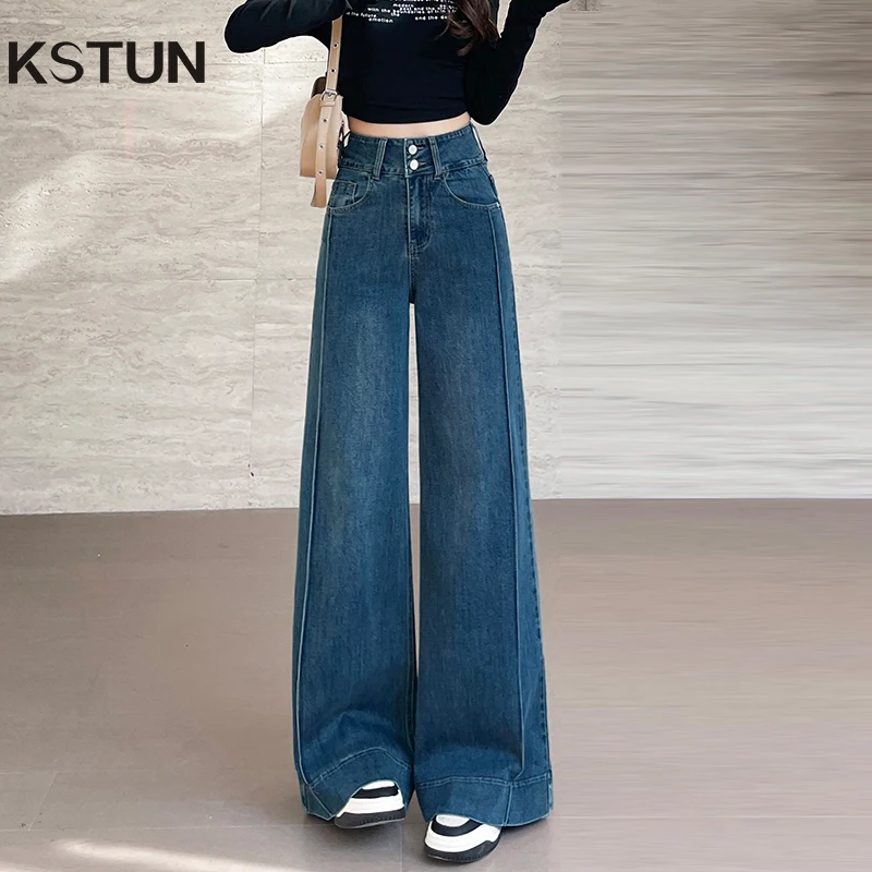 KSTUN 2025 Summer Women's Jeans Dark Blue High Waist Women Wide Leg ...