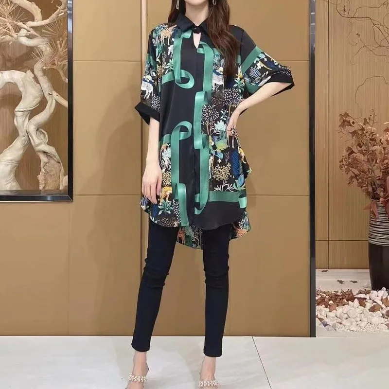 Vintage-Elegant-Irregular-Printed-Shirt-for-Female-2023-Fashion-Summer ...