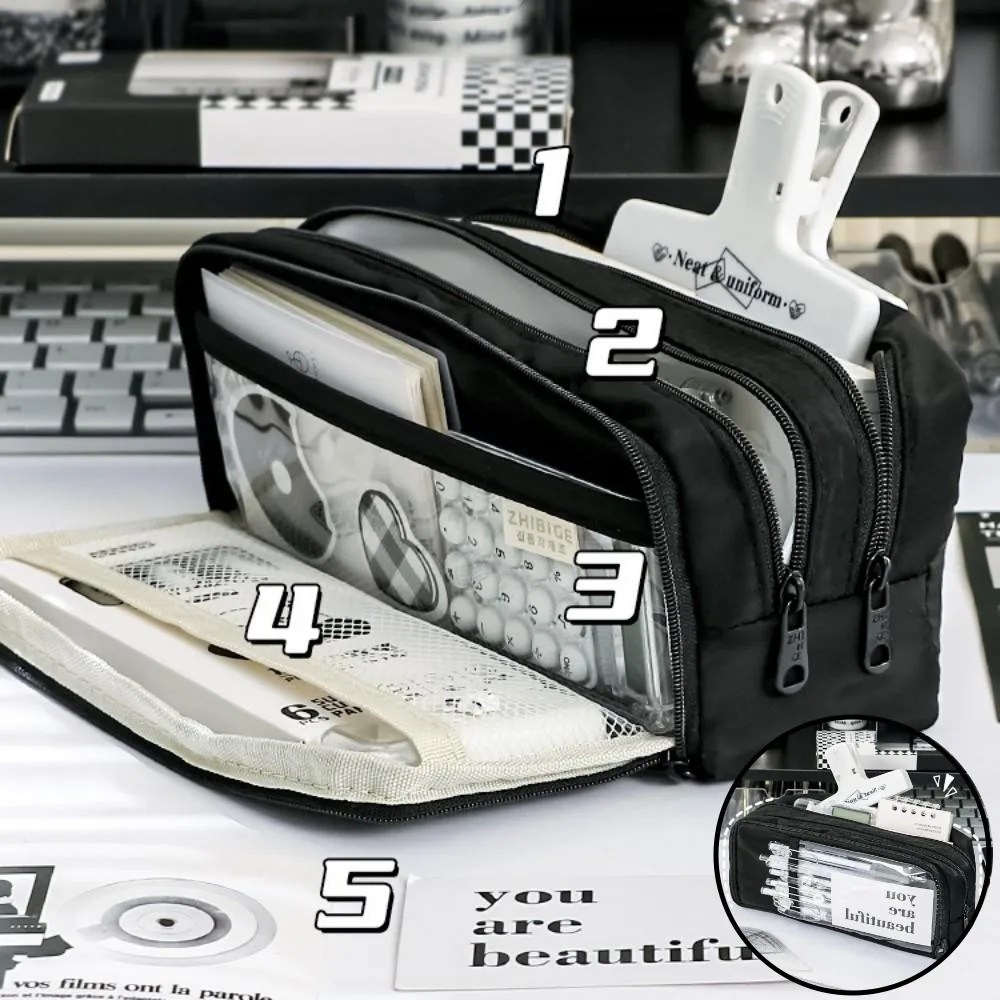 5-Layer-Pencil-Case-Transparent-Window-Partition-Multilayers-Pen-Bag ...