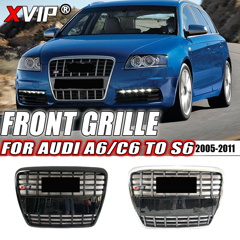 XVIP-S-Style-Front-Bumper-Grille-Black-And-Chrome-Trim-Grill-For-Audi ...