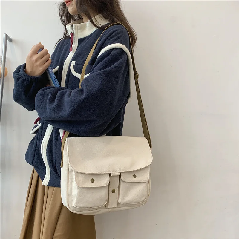 Street-Fashion-Sports-Shoulder-Bag-Solid-Canvas-Crossbody-Bag-Student ...