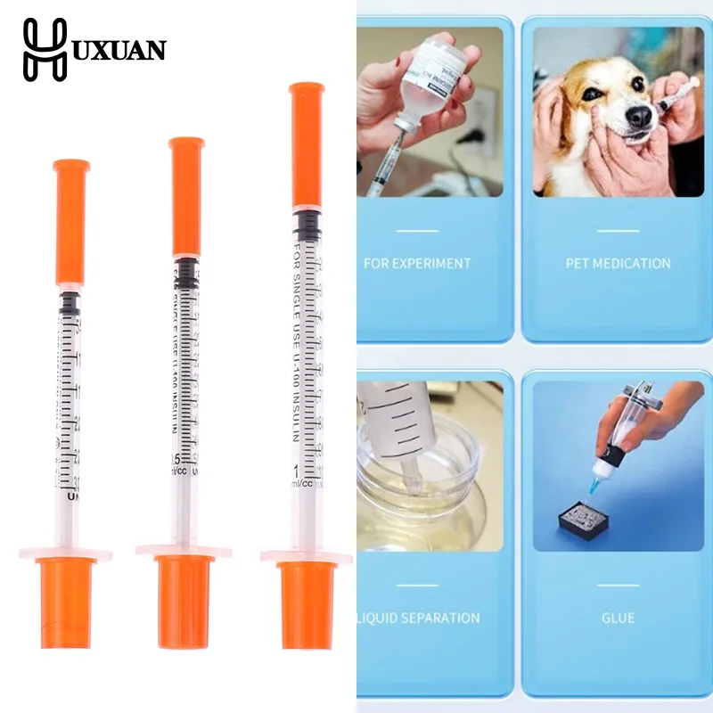 5Pcs 0.3/0.5/1ML Disposable Plastic Veterinary Syringe Orange Cap ...