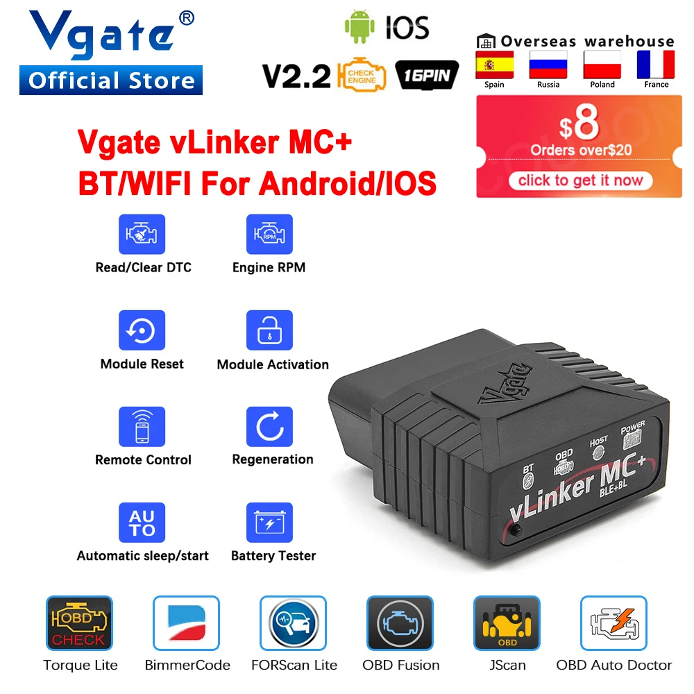 Vgate herramientas de diagnóstico de coche vLinker MC + ELM327 V2.2 ...