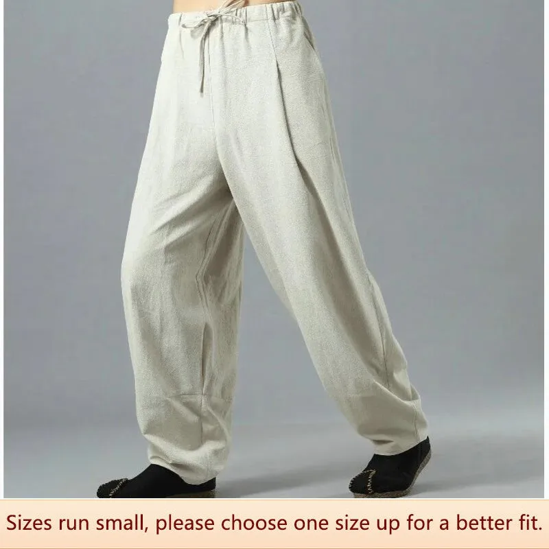 Spring-Summer-Loose-Cotton-Linen-Pants-Wide-Legs-Ancient-Style-Men ...