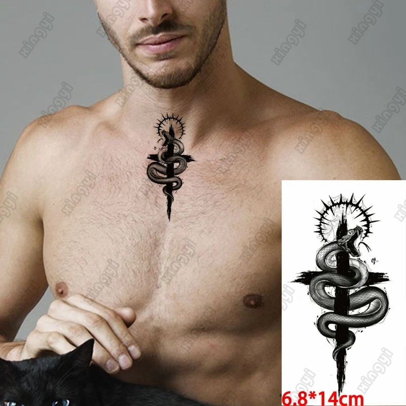 Cross Tattoo On Left Chest
