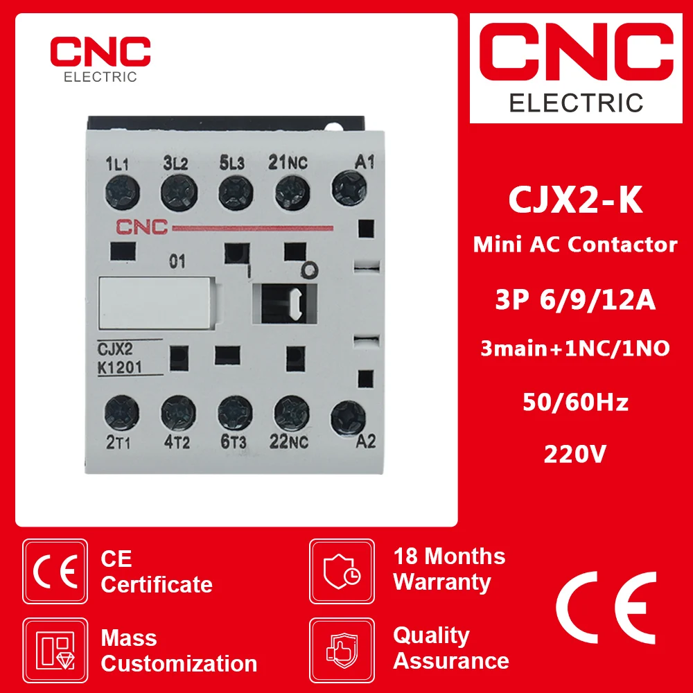 CNC CJX2-K Mini AC Contactor Din Rail 3P 3main 1NO/3main 1NC Coil ...