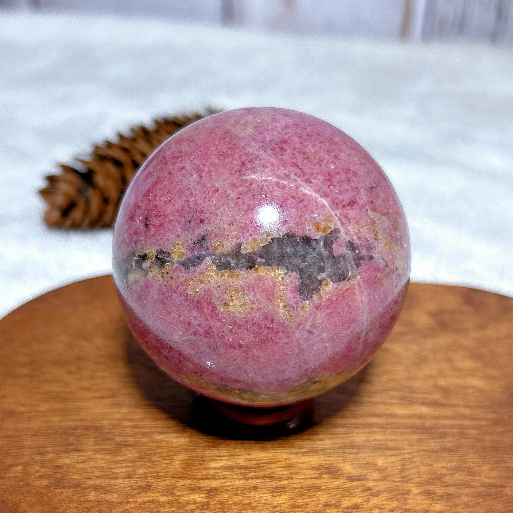 High-Quality-Natural-Crystal-Rhodonite-With-Black-Tourmaline-Sphere ...