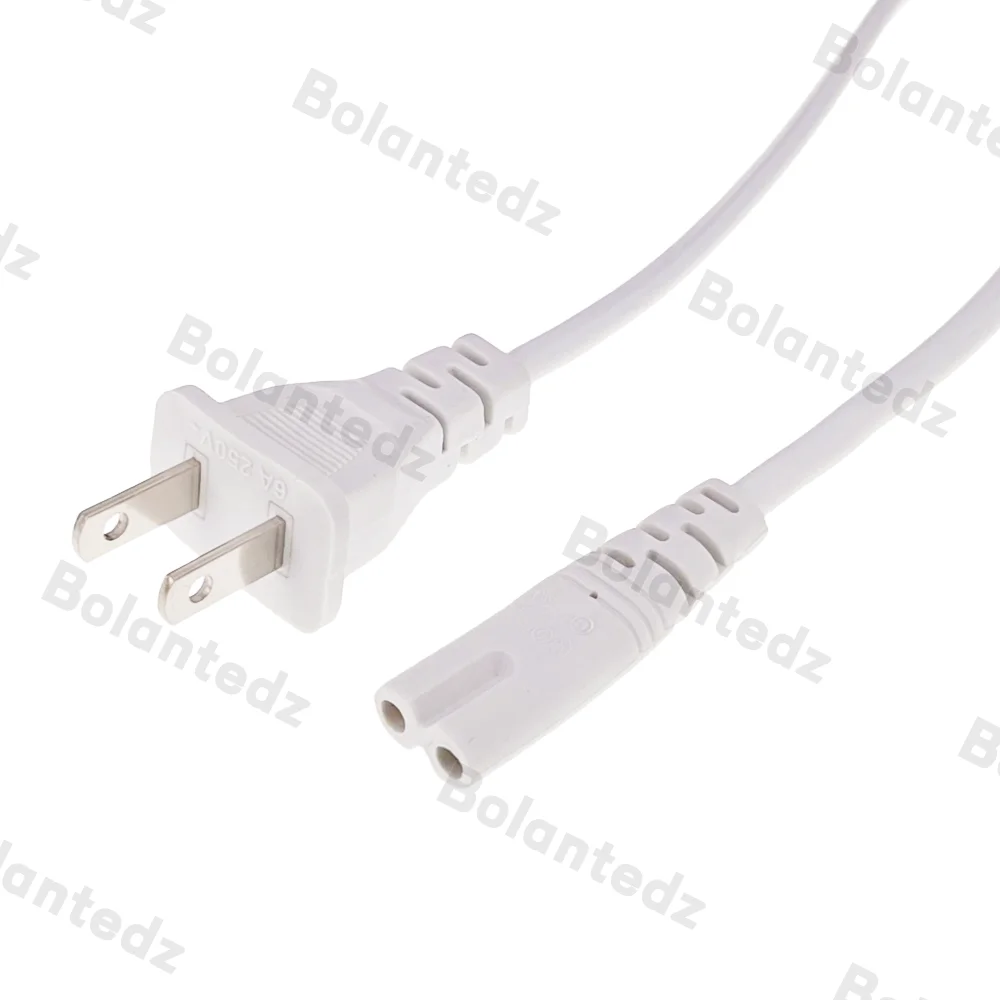 White-1-5M-US-America-2-Prong-Port-AC-Power-Cord-Cable-Slim-Power-Cable ...