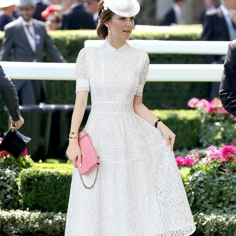 Women-s-Princess-Kate-Lace-Embroidery-White-Dress-Luxury-Design-A-Line ...