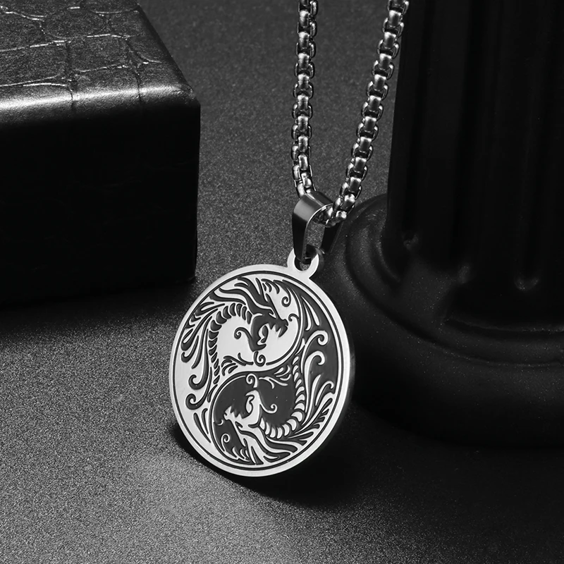 Silver-Color-Men-s-Necklace-Yin-Yang-Double-Dragon-Pendant-Necklace ...