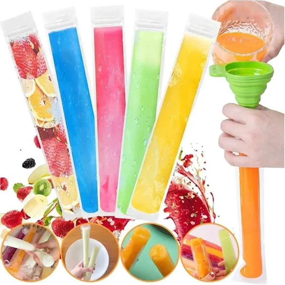 Transparent-Ice-Cream-Bag-Reusable-Ice-Popsicle-Bags-with-Funnel-Zip ...