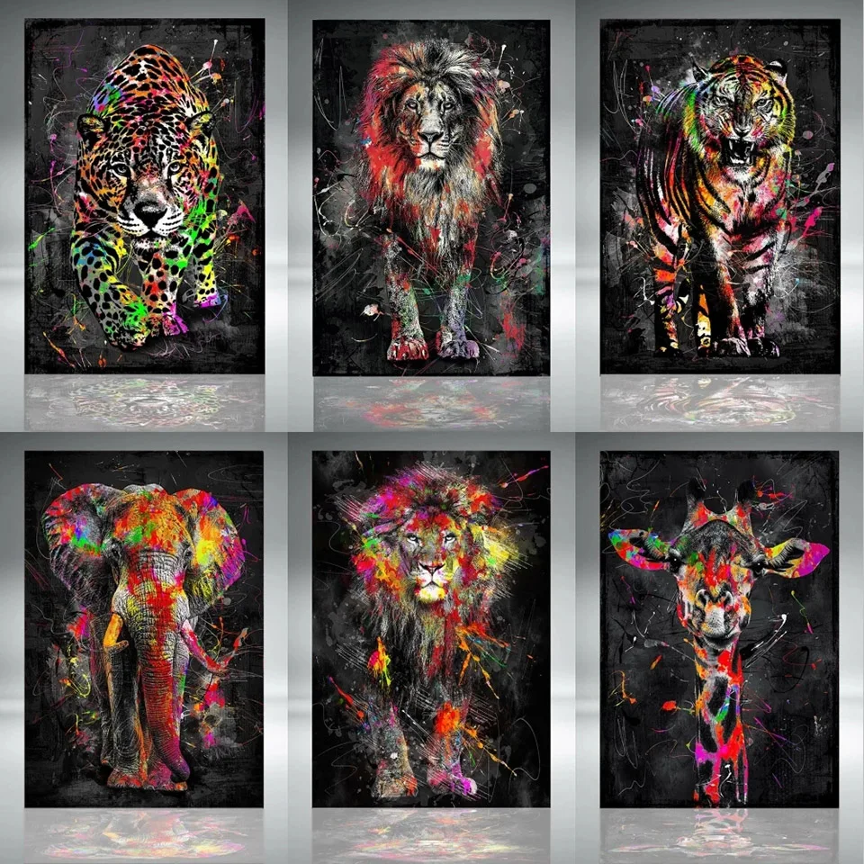5D-Diamond-Art-Animals-DIY-Diamond-Painting-Abstract-Colorful-Lion ...