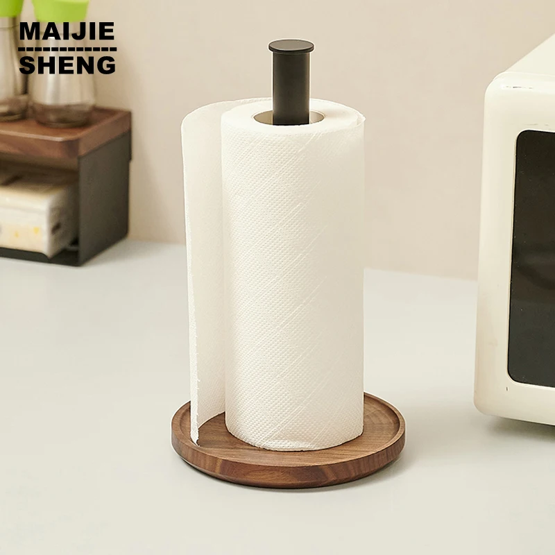 Modern-Walnut-Kitchen-Roll-Paper-Holder-Vertical-Paper-Towel-Rack-Shelf ...
