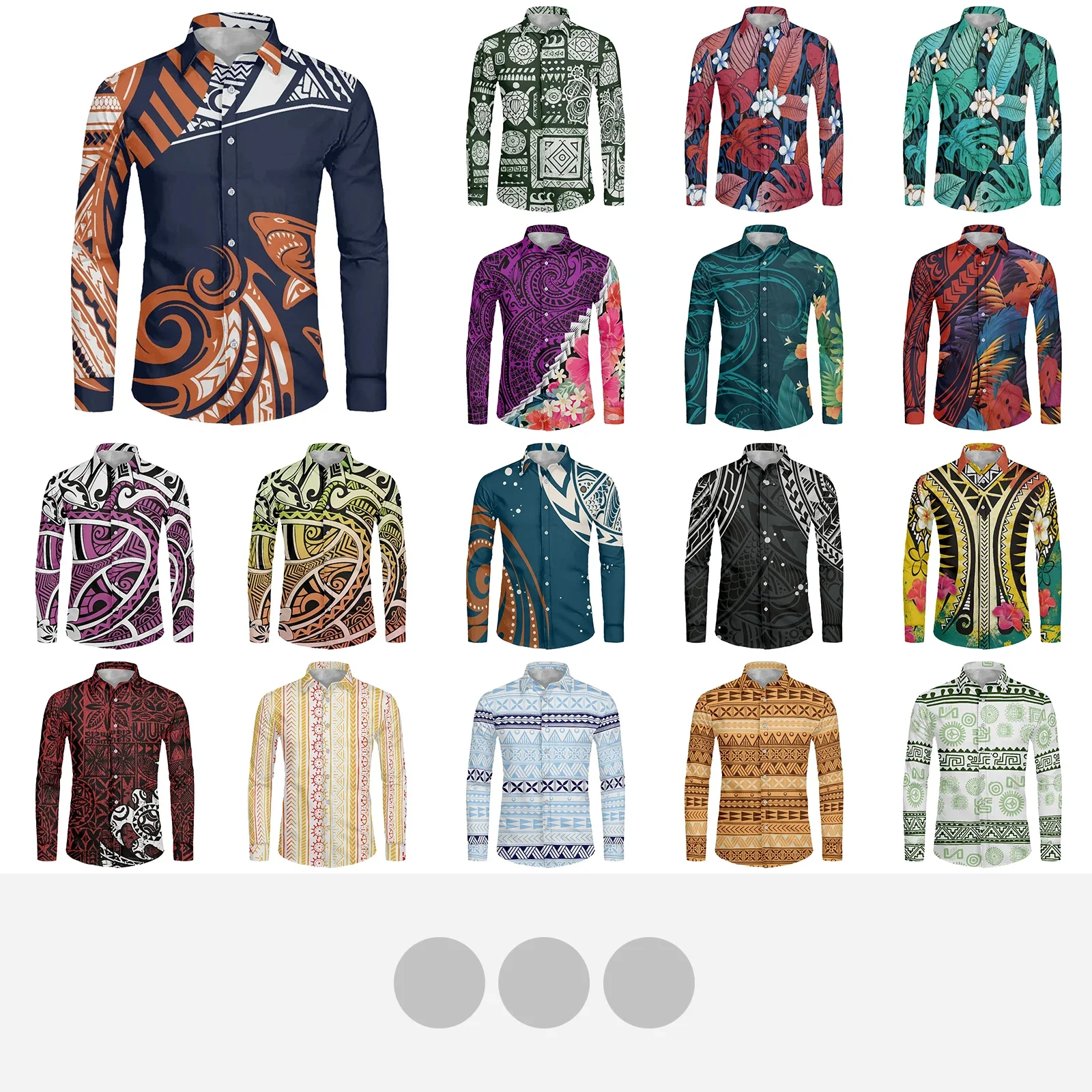 Polynesian Tribal Samoan Totem Tattoo Prints Men's Shirt Long Sleeve ...