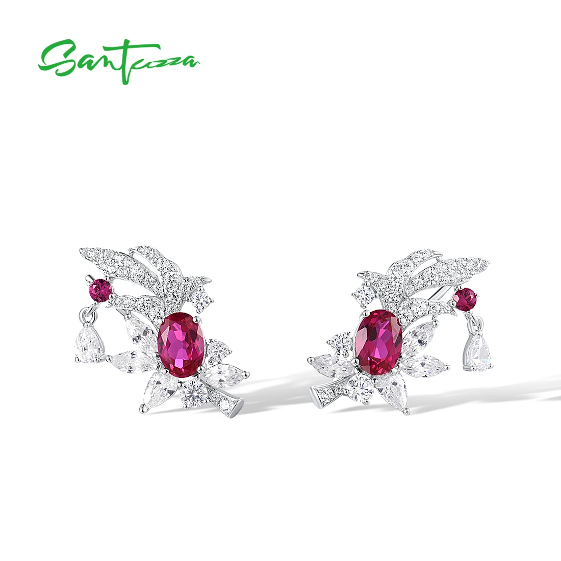 SANTUZZA-Authentic-925-Sterling-Silver-Earrings-Climber-For-Women-Sparkling-Created-Ruby-White ...