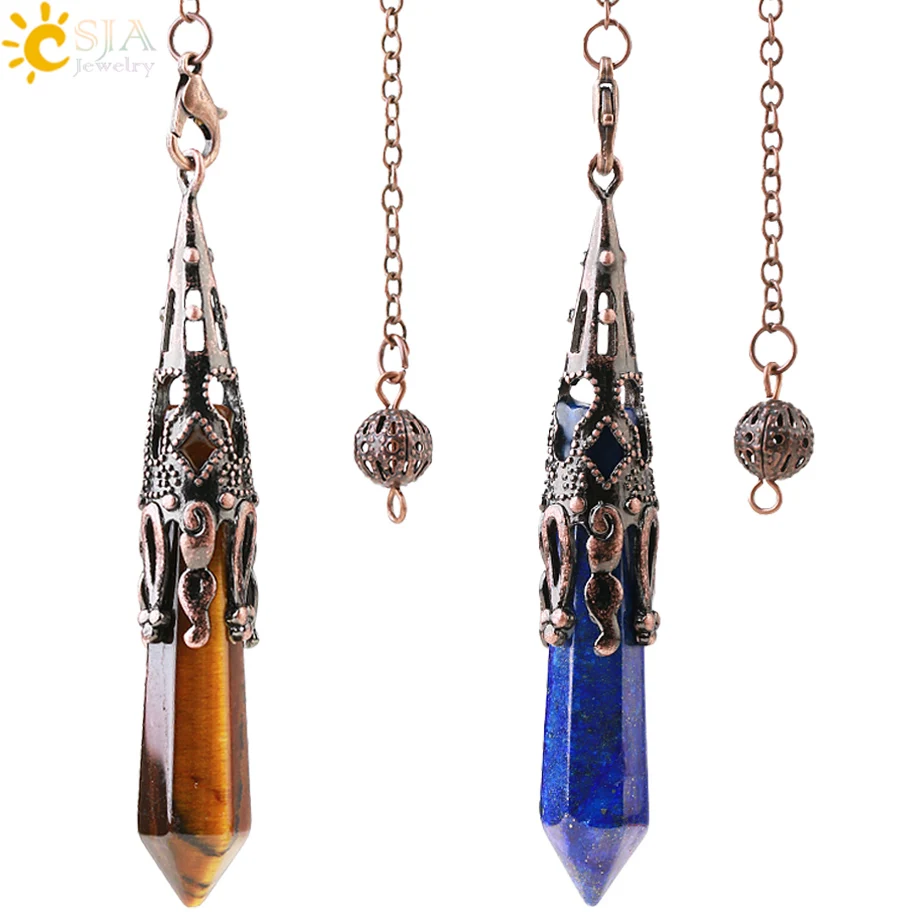 CSJA-Crystal-Pendulum-for-Divination-Dowsing-Gem-Stone-Pendant-Antique ...