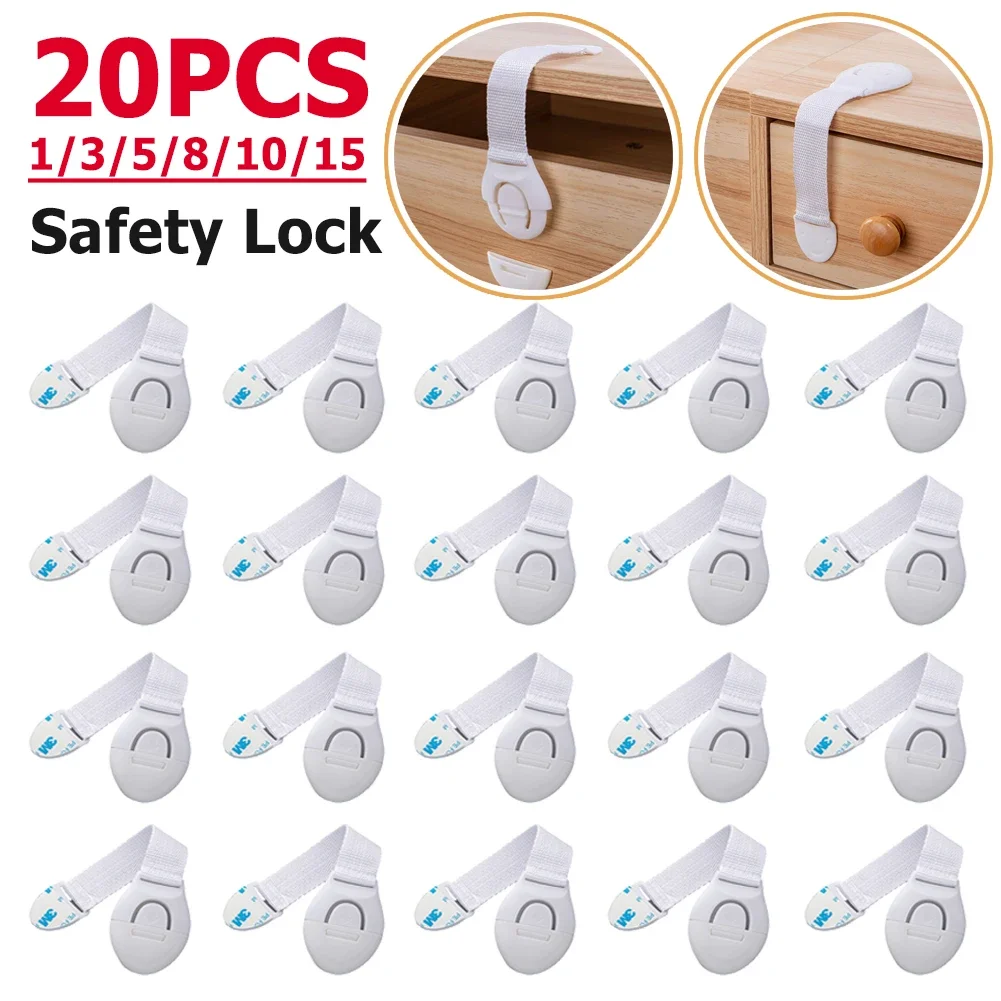 1-20PCS Child Safety Strap Locks No Drilling Drawer Lock Adhesive ...
