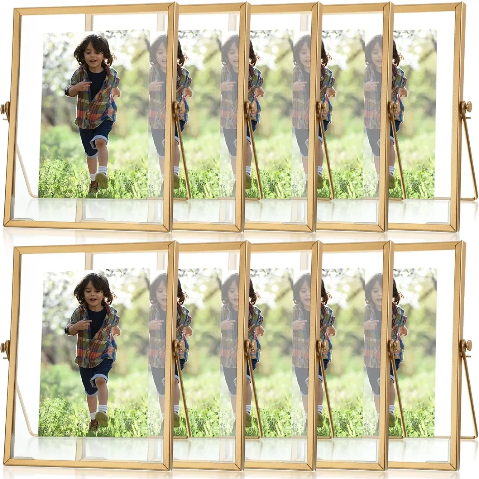 US-9-Pieces-Glass-Picture-Frame-Metal-Floating-Photo-Pressed-Glass ...