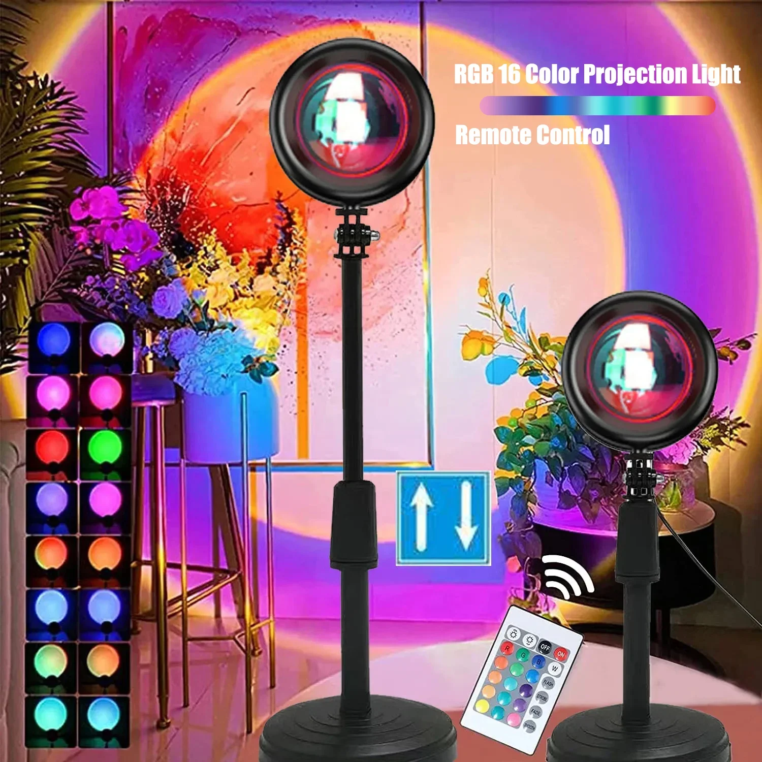 RGB Sunset Projector Lamp, 16 Colors Rainbow Atmosphere Light for ...