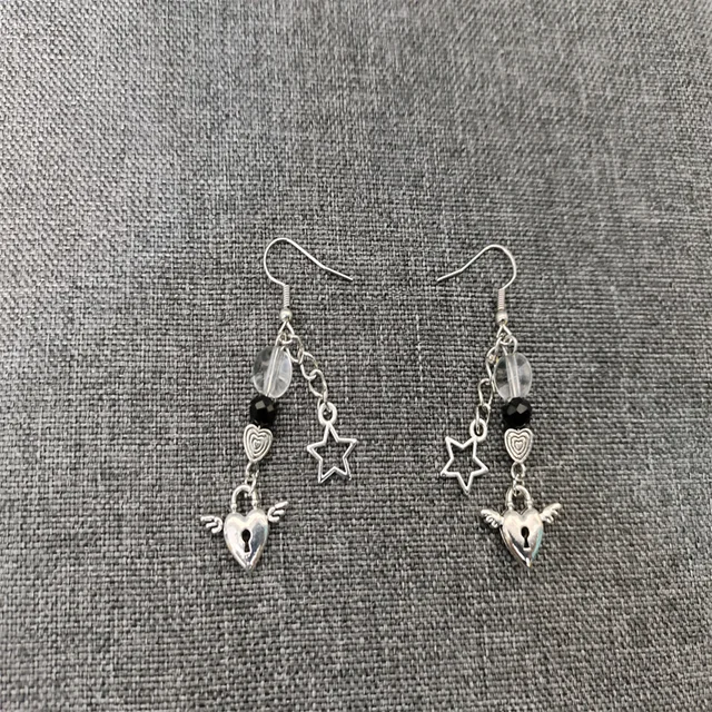 Heart and Star Drop Earrings, Angle Wing Heart Lock Earrings, Y2K Fairy core Earring,Grunge,2022 ...