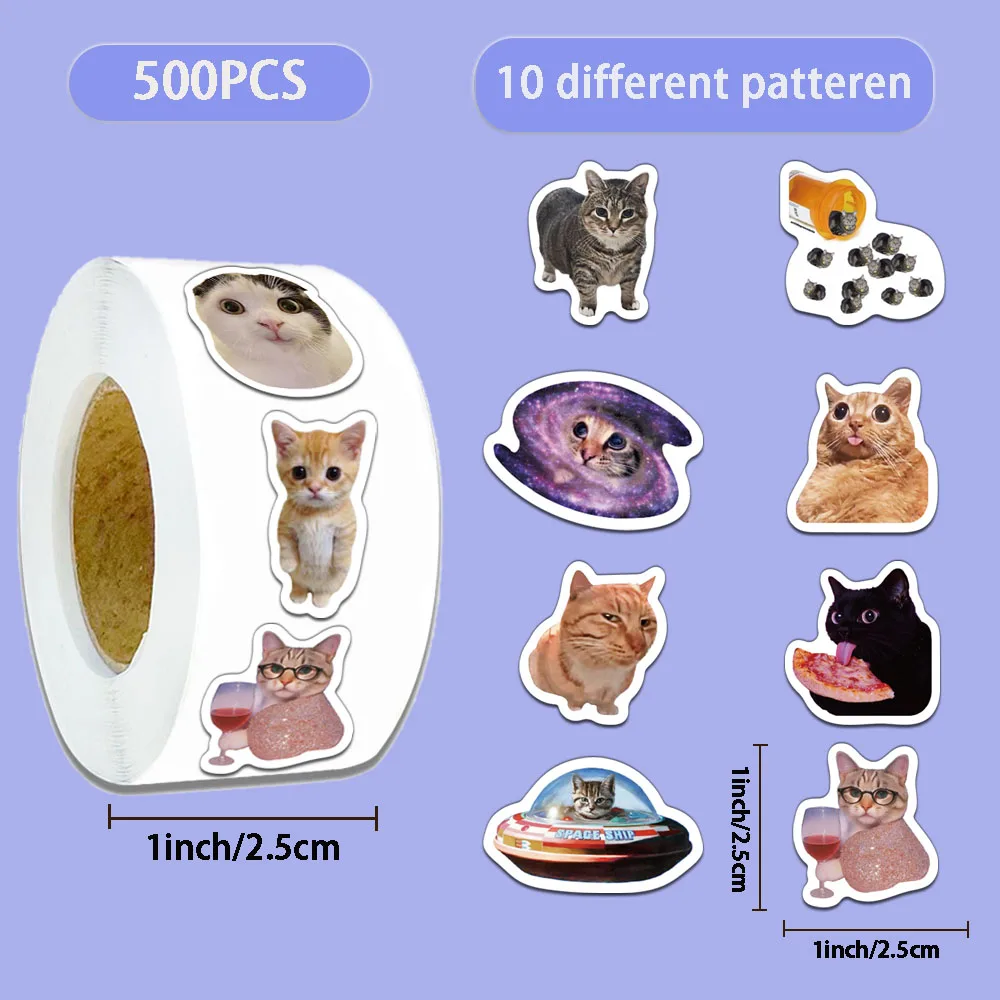 500PCS Creative Cat Cartoon Grid Roll Stickers, Account Decoration, DIY ...