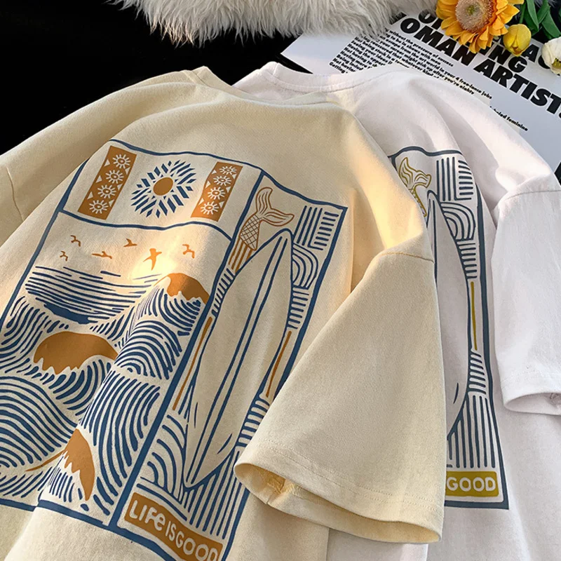 Sea-Waves-Women-Japanese-Style-T-shirts-Fashion-Hip-Hop-Loose-Tops ...