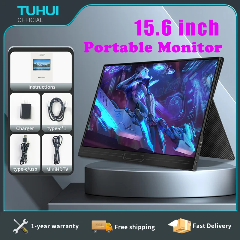 TUHUI 15.6 Polegada Monitor Portátil Gaming FHD 1080P IPS USB C Mini ...